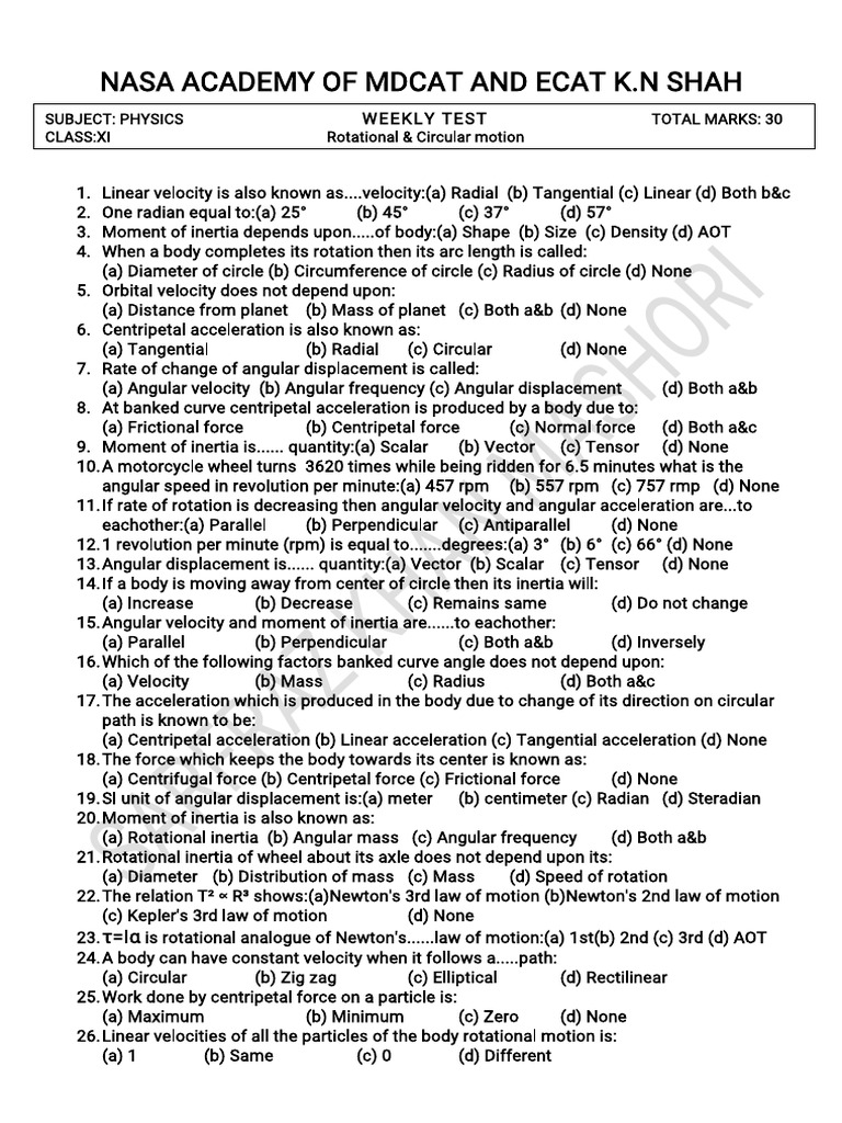 Chap 4 Rotational & Circular Motion Test 1 | PDF | Acceleration | Velocity