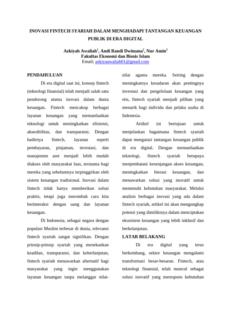 Artikel Inovasi Fintech Syariah Dalam Menghadapi Tantangan Keuangan Publik Di Era Digital | PDF ...