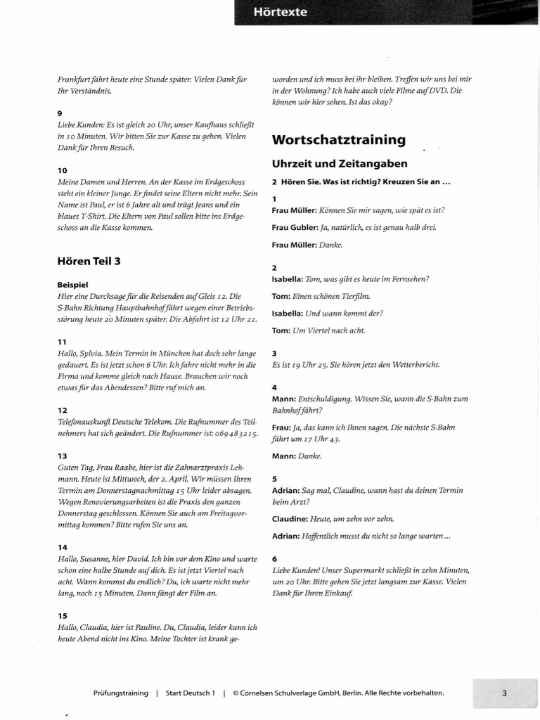 Prüfungstraining - Start Deutsch A1 - WS Transkr | PDF