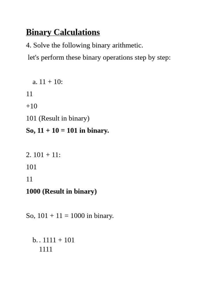 Binary Calculations | PDF