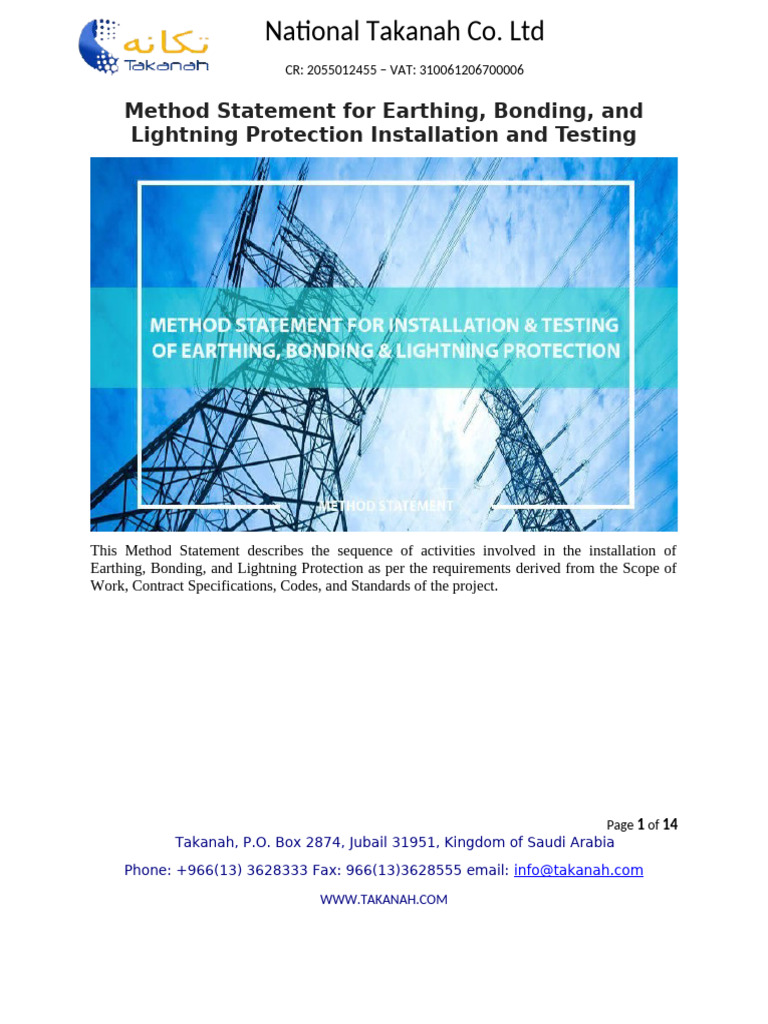 Method Statement For Earthing | PDF | Building Engineering | Electrical Engineering
