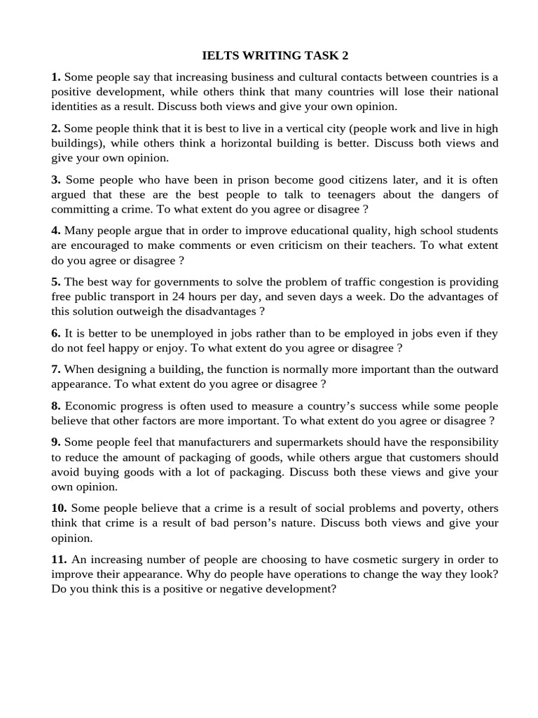 Ielts Writing Task 2 Topics 2 | PDF