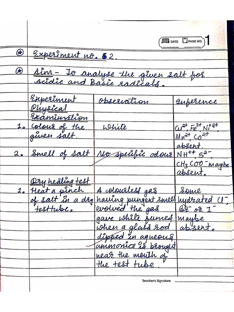 Class 12 Chemistry Salt Analysis 2,3,4 | PDF