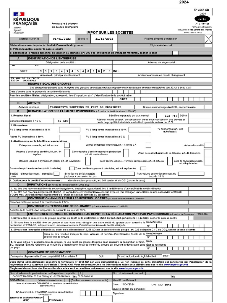 Liasse Fiscale W2K 2023 | PDF