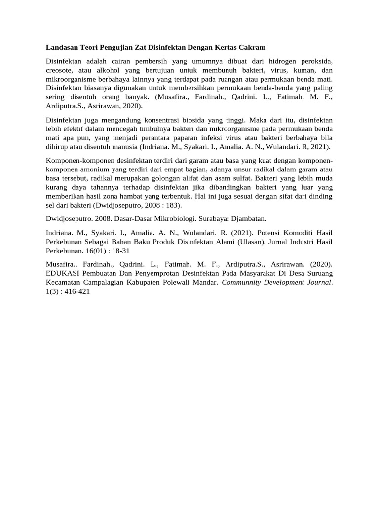 Landasan Teori Pengujian Zat Disinfektan Dengan Kertas Cakram | PDF