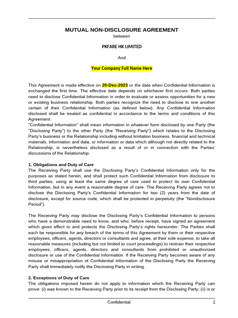 Mutual Nda | PDF | Non Disclosure Agreement | Business Law