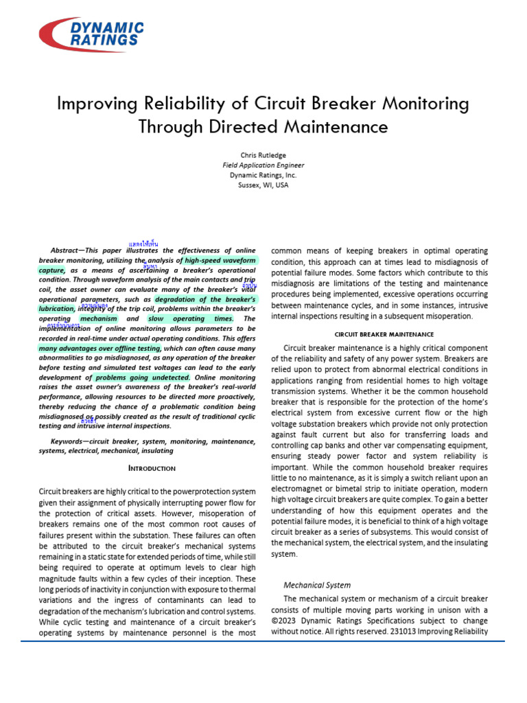 WP 0016 EN 231013 Improving Reliability of Circuit Breakers | PDF | Electrical Substation | Fuse ...