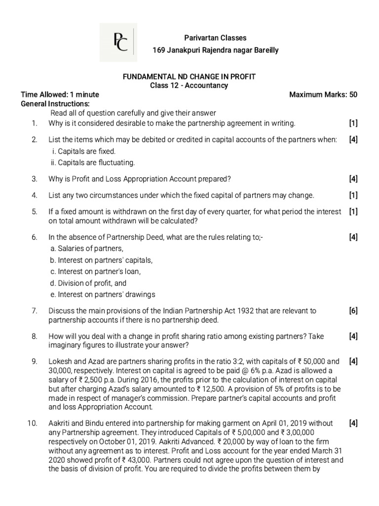 Fundamental ND Chang Class 12 | PDF | Partnership | Interest