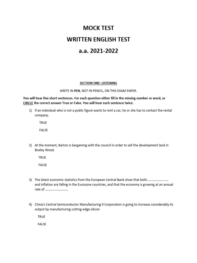 MOCK TEST WRITTEN EXAM (1) | PDF