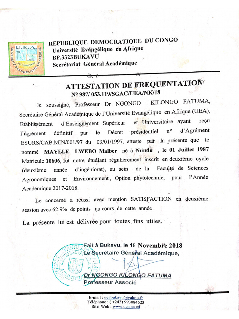 Attestation de Fréquentation Uea | PDF
