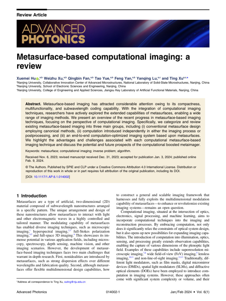 Metasurface Computational Imaging Review | PDF | Polarization (Waves) | Optics