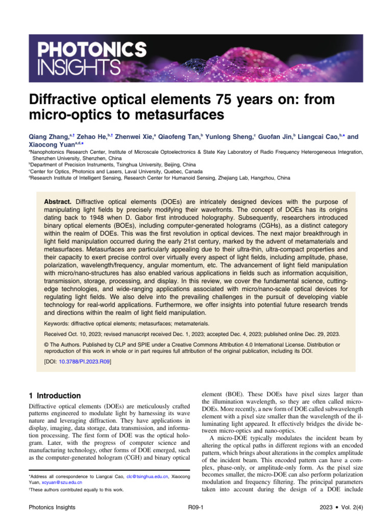 Diffractive Optical Elements 75 Years On: From Micro-Optics To ...