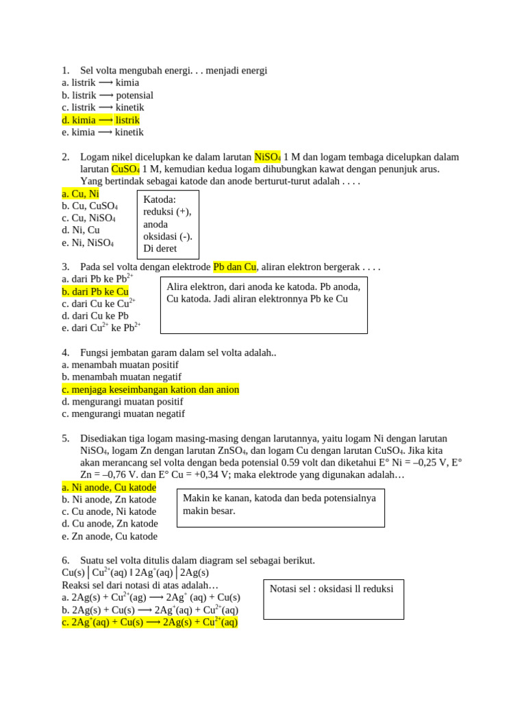 Soal Sel Volta | PDF | Sains & Matematika | Teknologi & Rekayasa