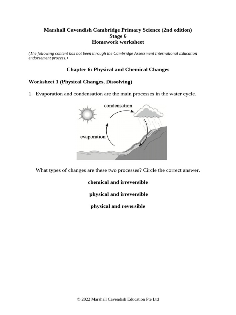 MCE Cambridge Primary Science 2E Stage6 HW WS C06 | PDF | Water ...