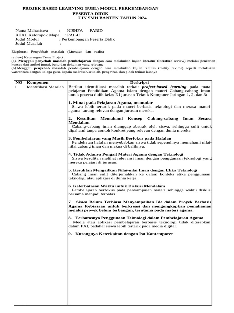 Projek Based Learning (PJBL) Modul Perkembangan Peserta Didik | PDF ...
