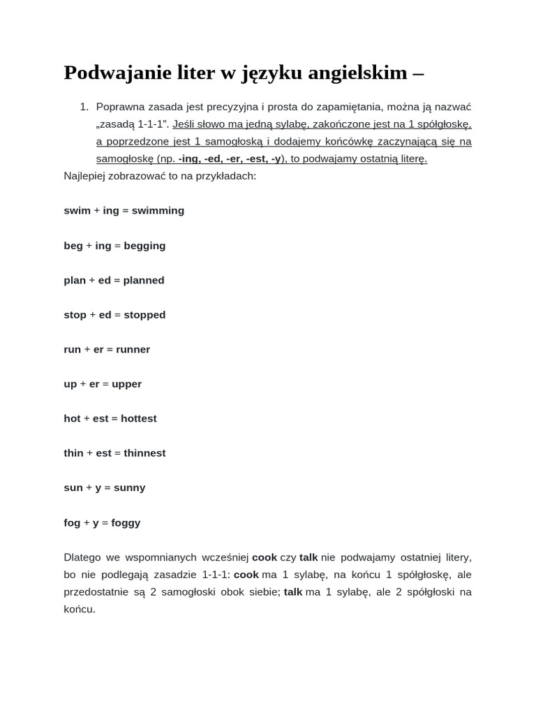 Podwajanie Liter W Języku Angielskim | PDF