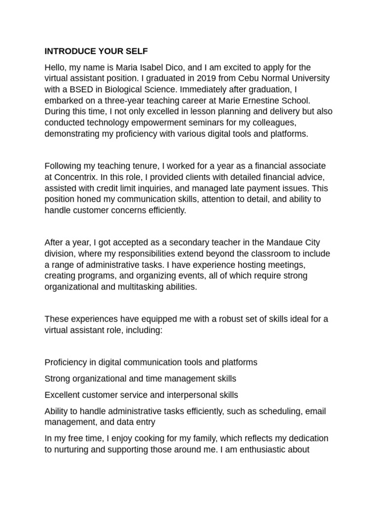 INTRODUCE YOUR SELF | PDF | Business | Human Communication