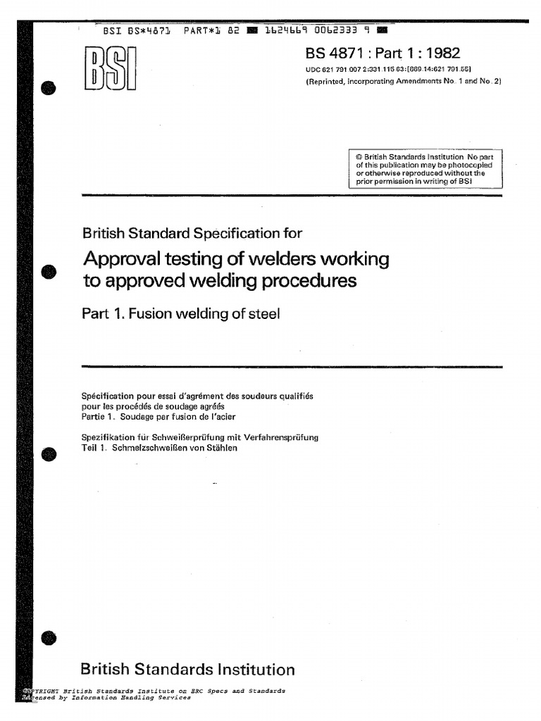 BS 4871 Part 1 1982 Welder Test | PDF