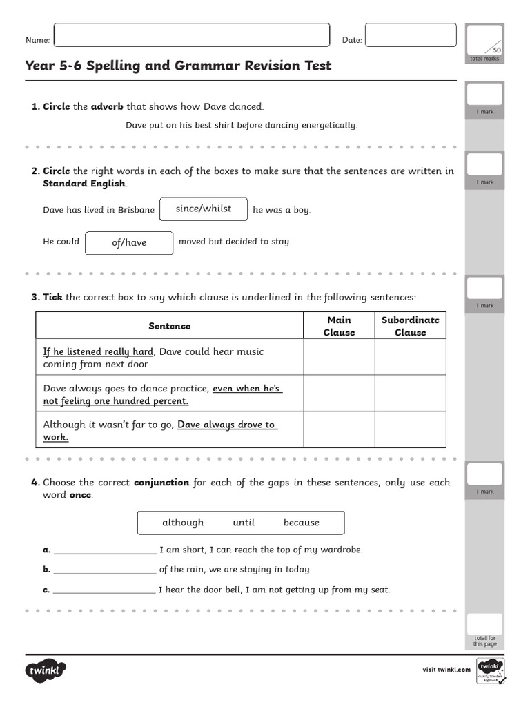 Year 5-6 Grammar Revision Booklet | PDF | Sentence (Linguistics) | Verb