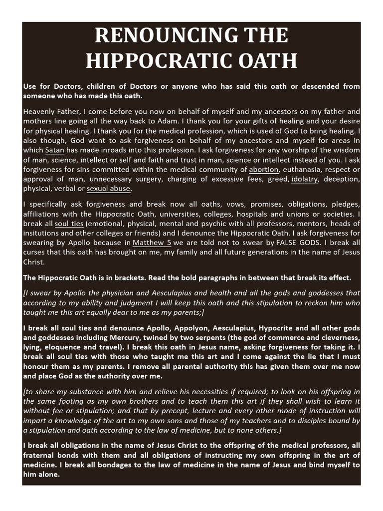 Renounce Hippocratic Oath. | PDF | Faith Healing | Oath