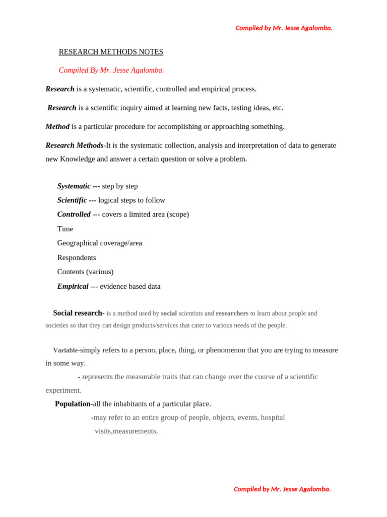 Research Methodos Notes | PDF | Sampling (Statistics) | Theory