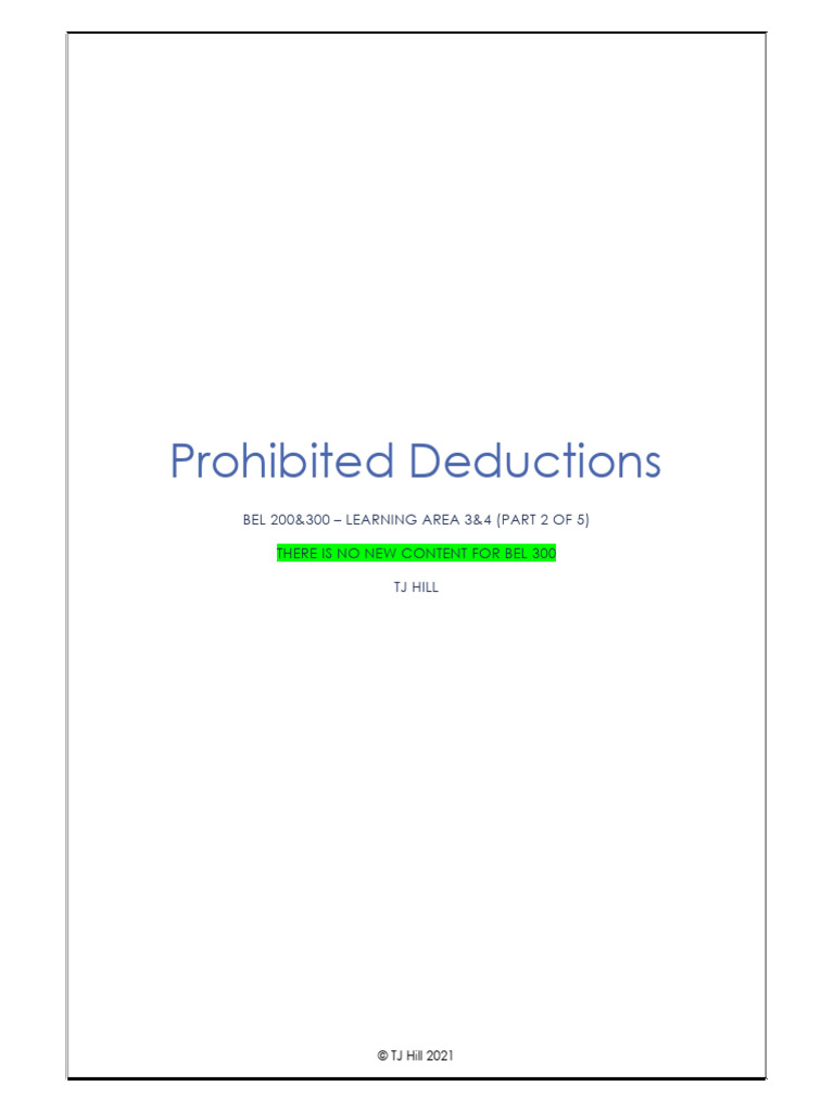 BEL 200 - 300 LA 3 - 4 Part 2 - Prohibited Deductions 2021 | PDF ...