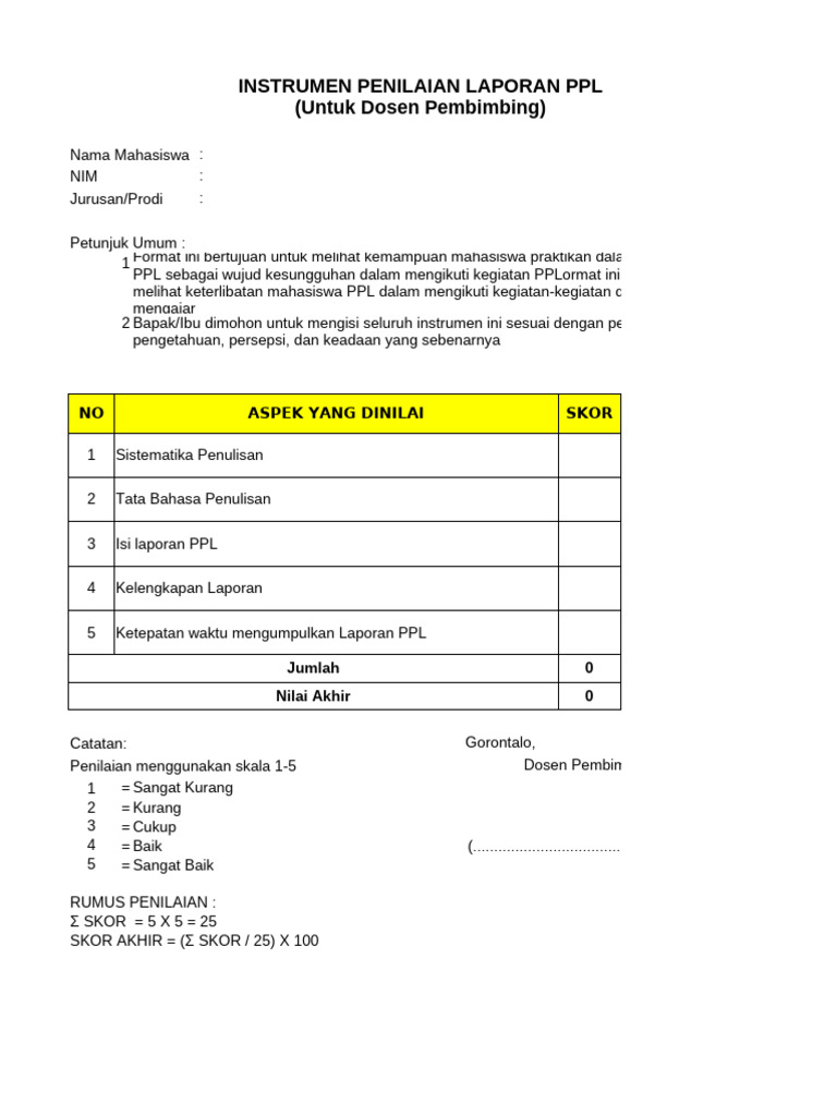 Instrumen Penilain Laporan PPL (DPL) | PDF | Bisnis