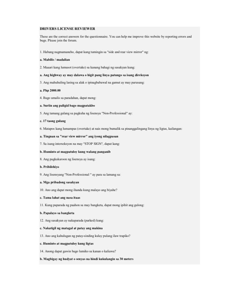 Drivers License Reviewer | PDF