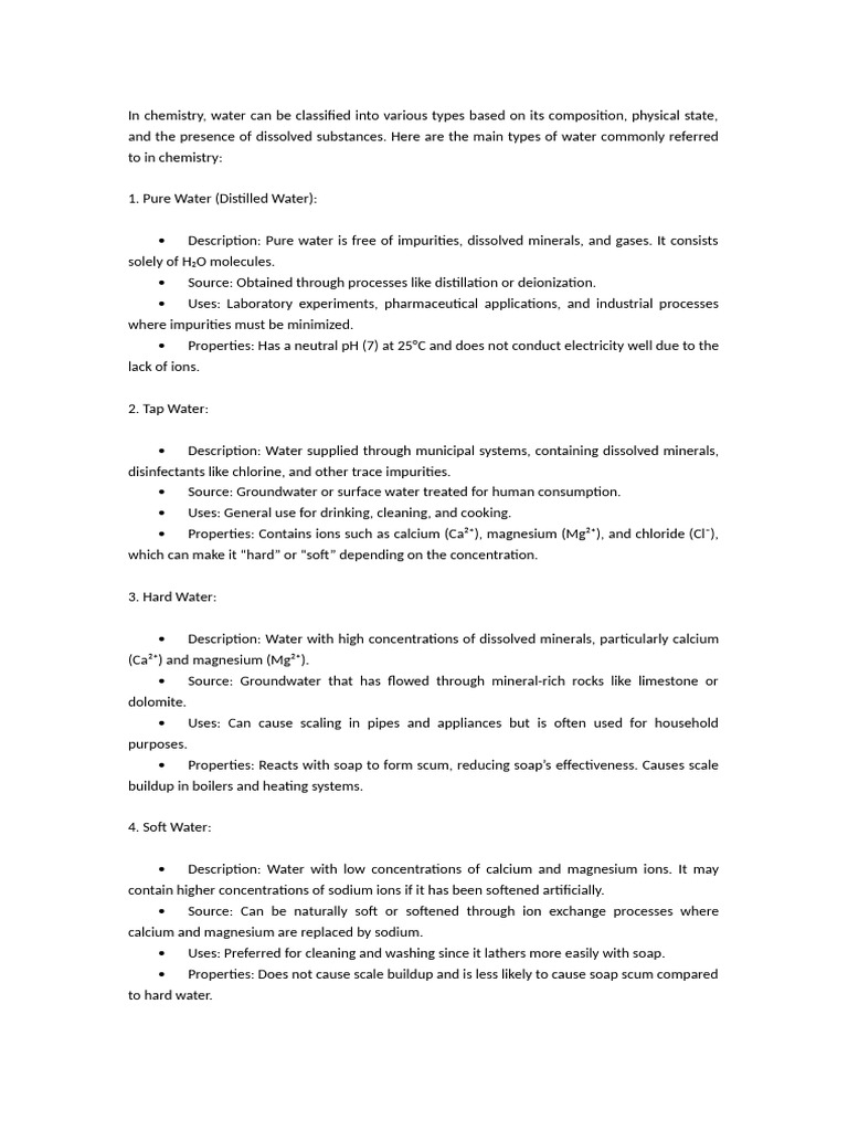Types of Water H20 | PDF | Water | Purified Water
