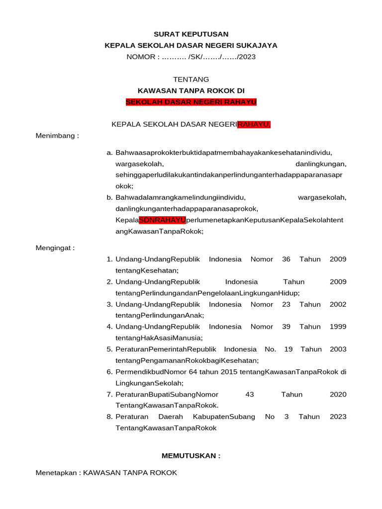 CONTOH SK SEKOLAH KTR | PDF