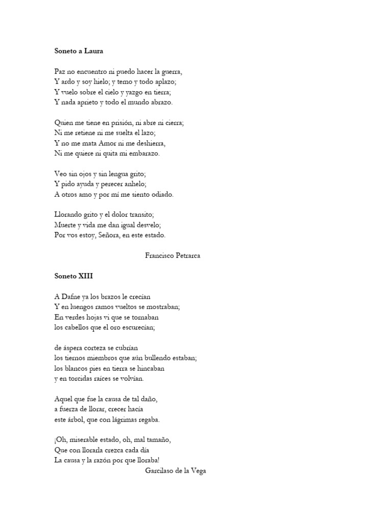 Soneto A Laura de Petrarca y Soneto XIII de Garcilaso | PDF | Derecho ...