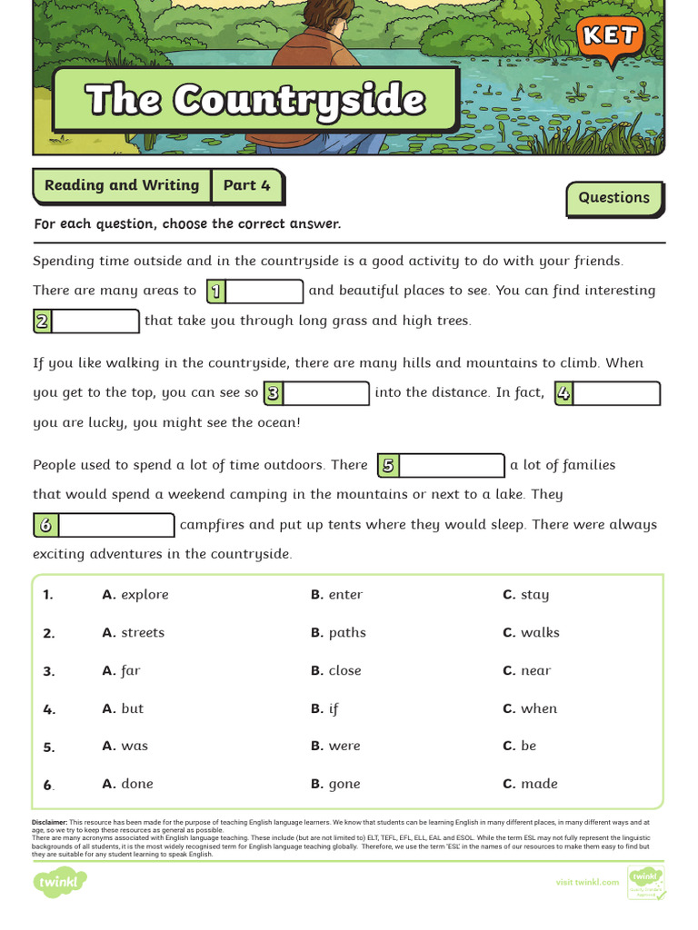 Countryside Reading Comprehension | PDF | English As A Second Or ...