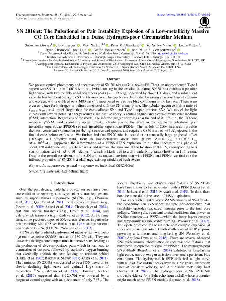 SN 2016iet: The Pulsational or Pair Instability Explosion of A Low ...