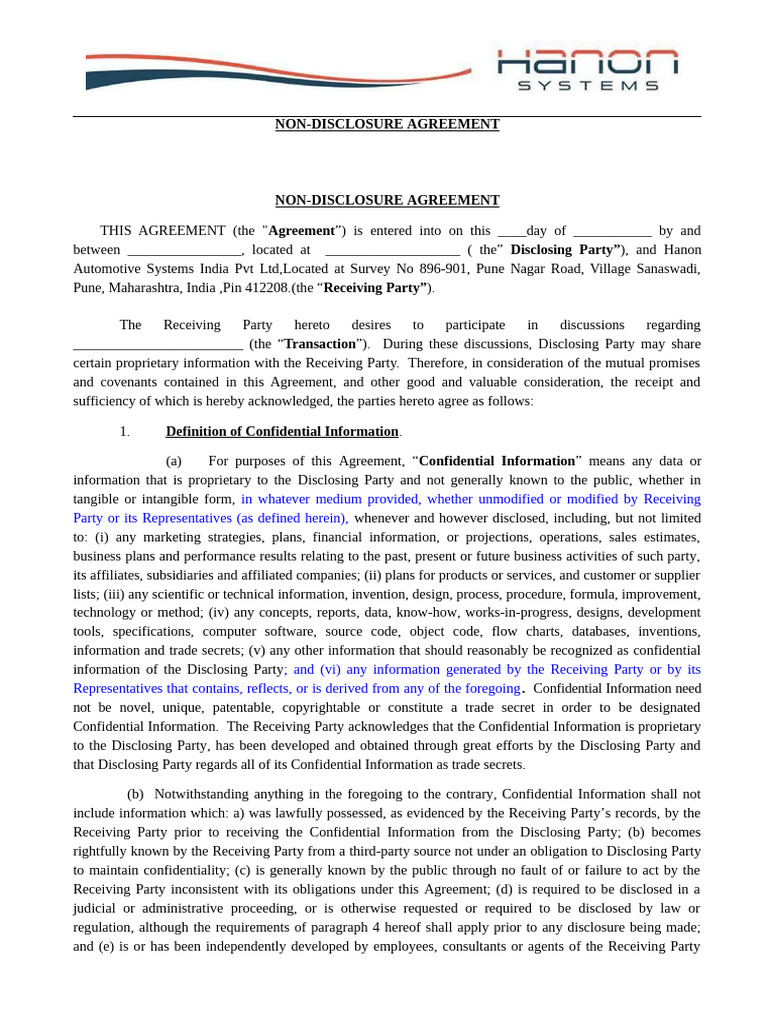 NDA (Non Disclosure Format) | PDF | Non Disclosure Agreement | Discovery (Law)