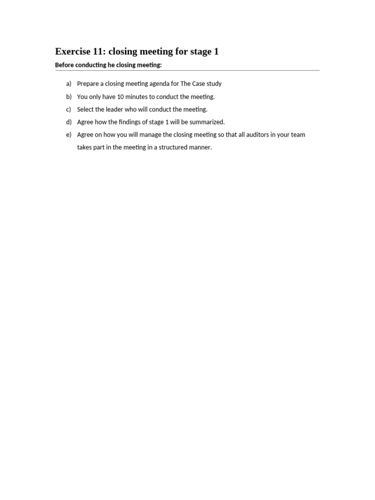 Stage 1 Closing Meeting Agenda Guide | PDF | Career & Growth | Computers