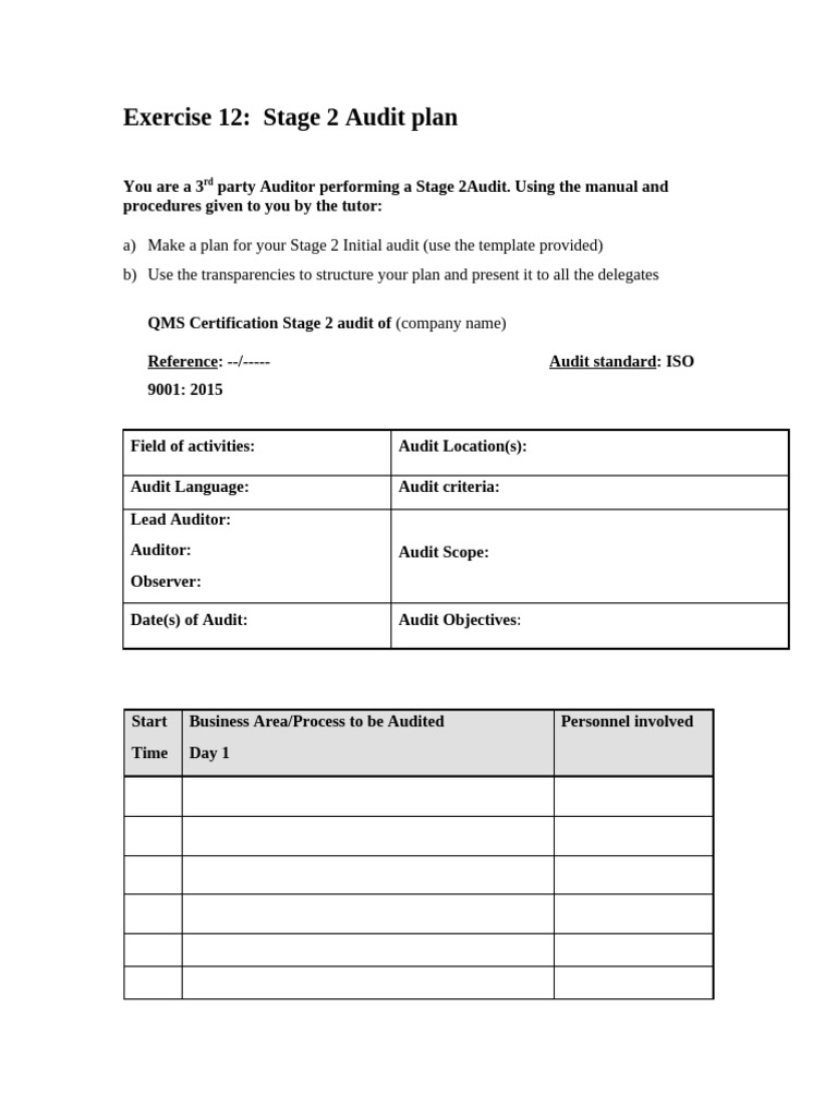 Stage 2 Audit Plan Template Guide | PDF