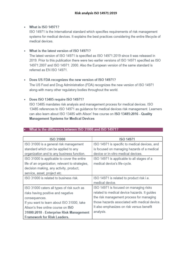 ISO 14971 Risk Analysis Notes | PDF | Risk Management | Risk