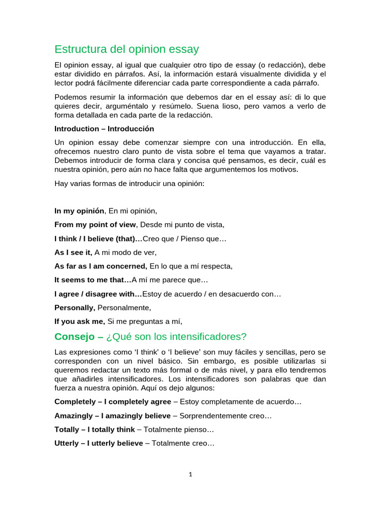 Estructura Del Opinion Essay | PDF