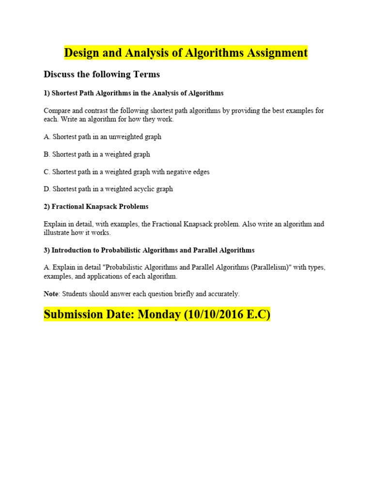 Design and Analysis of Algorithms Assignment | PDF