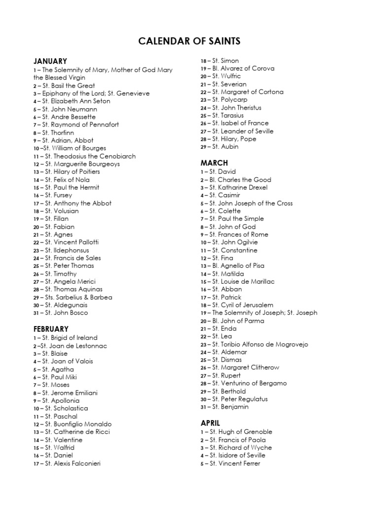 Calendar of Saints - Compress | PDF | Christian Saints | Catholic Church