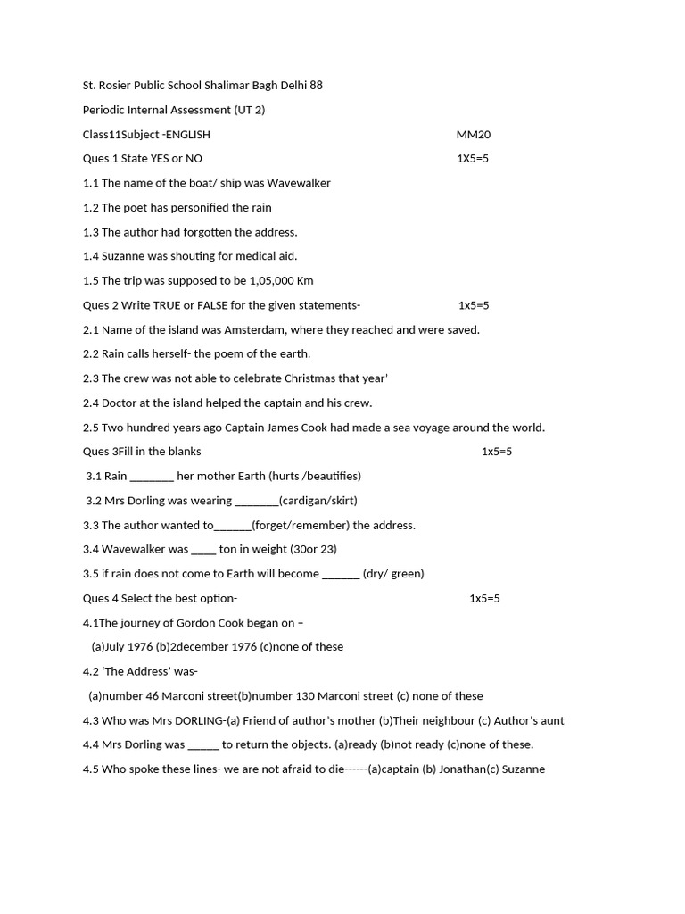 Objective Paper of Class XL English | PDF | Art