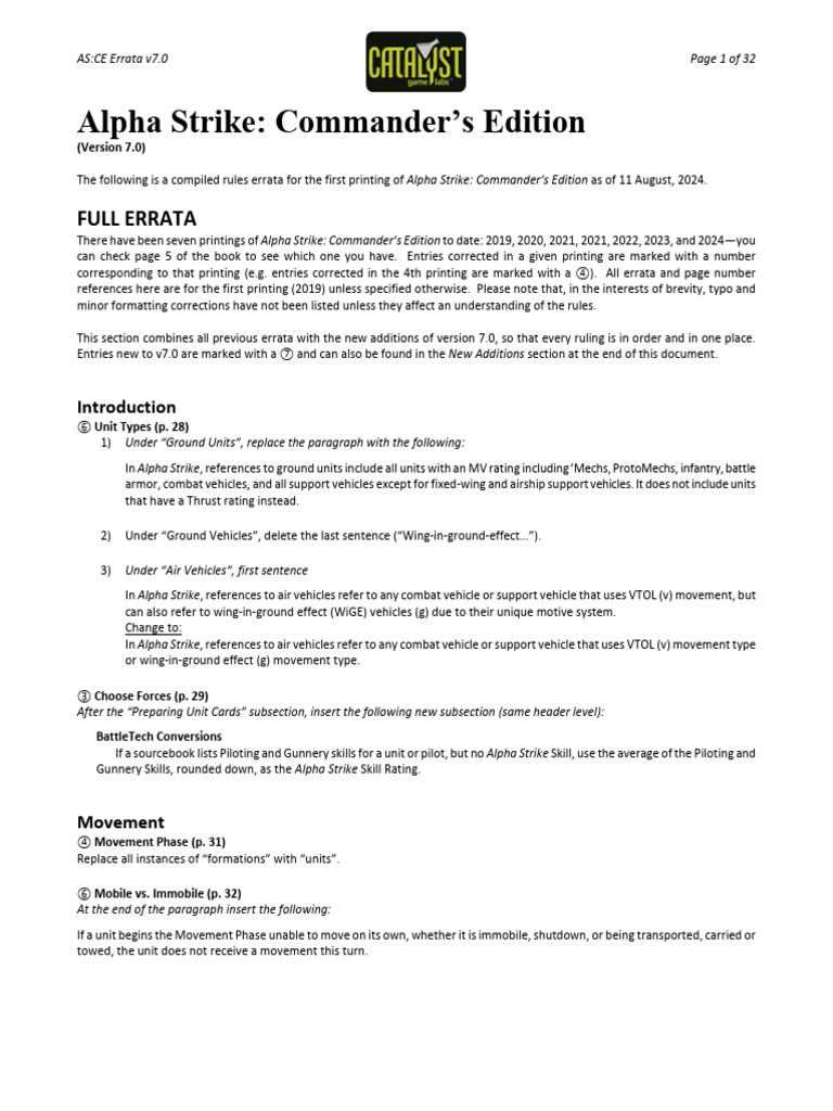 Alpha Strike: Commander's Edition Errata | PDF | Airborne Forces | Armour