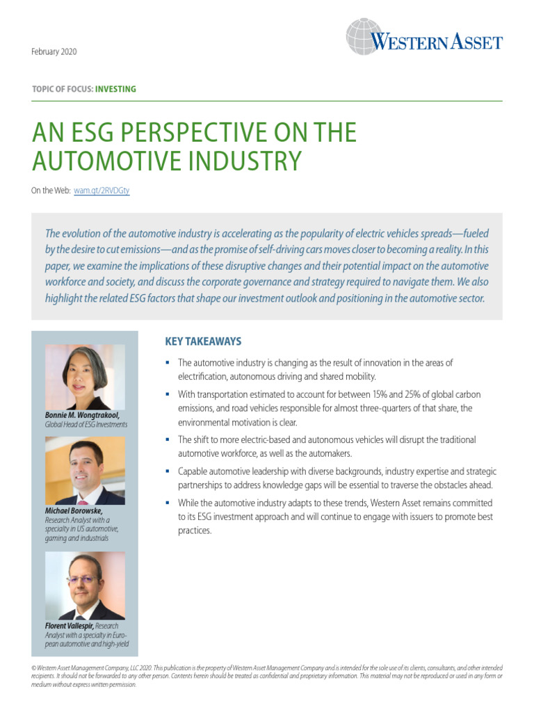 An Esg Perspective On The Automotive Industry 2020 02 | PDF | Electric ...