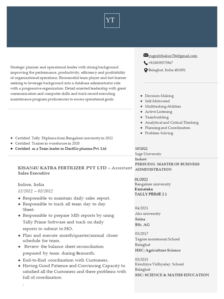 Yugesh Singh Thakur Resume Updated | PDF | Business