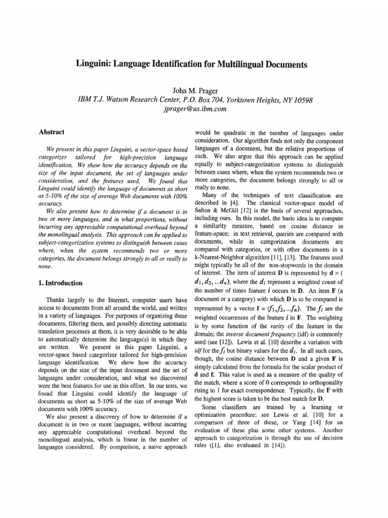 Linguini: Language Identification For Multilingual Documents | PDF ...