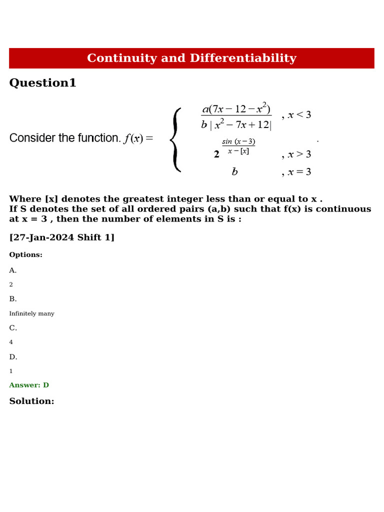 Continuity and Differentiability | PDF | Function (Mathematics) | Elementary Mathematics