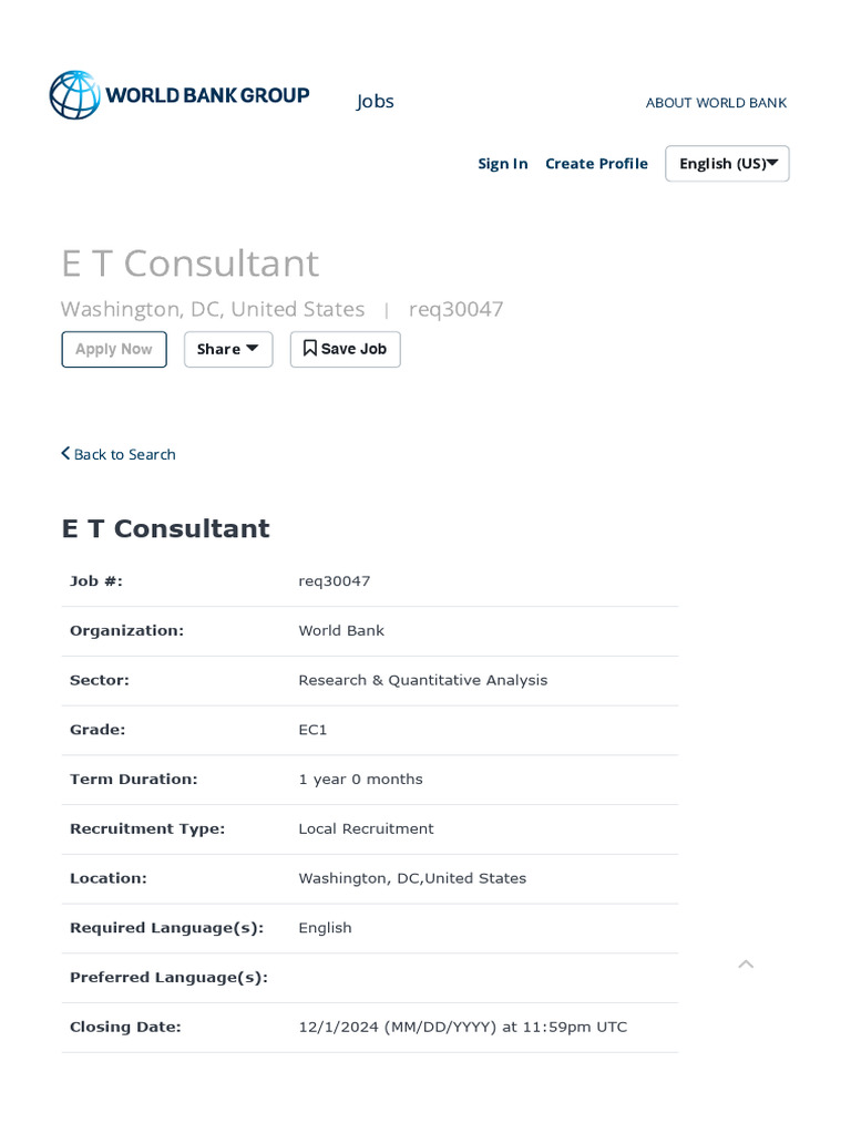 World Bank ET Consultant Job Opening | PDF | Economies
