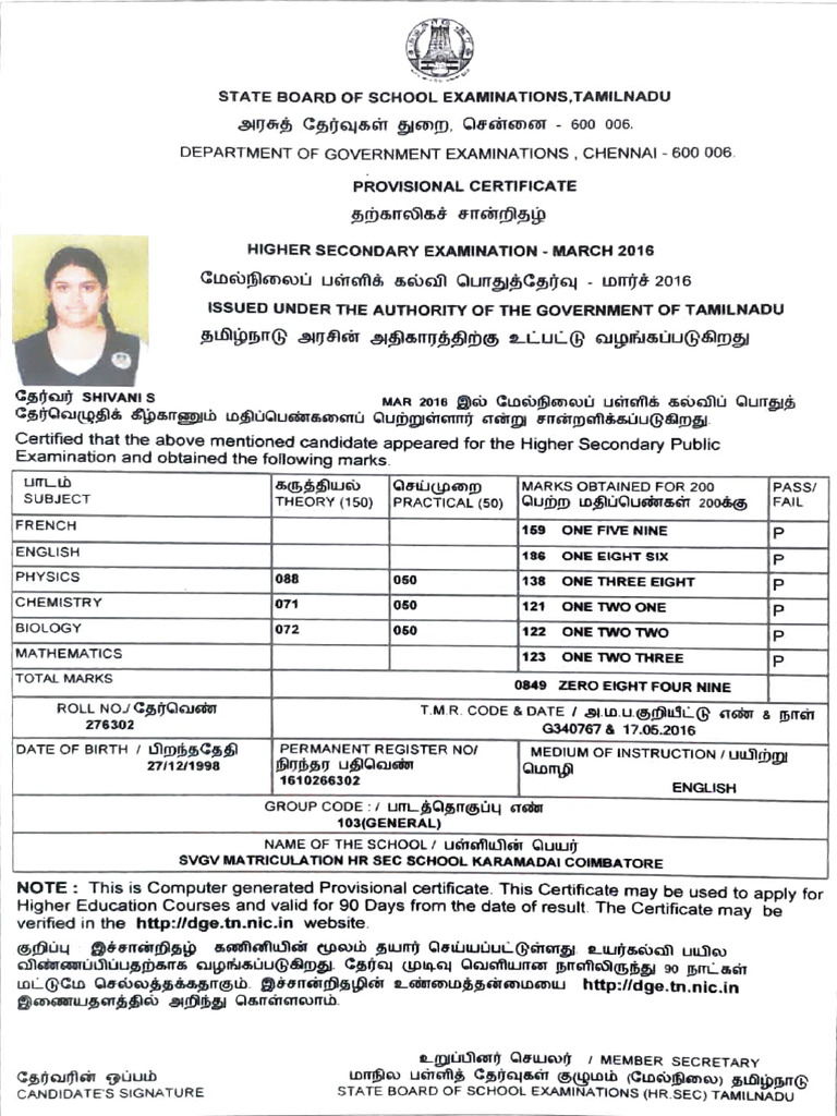 12th certificate | PDF | Qualifications | Educational Stages