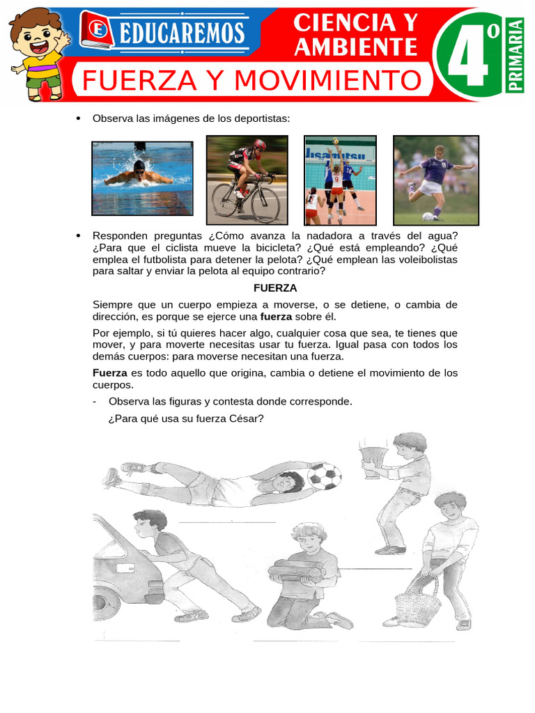 Hojas De Trabajo Sobre Fuerza Y Movimiento Para Cuarto Grado