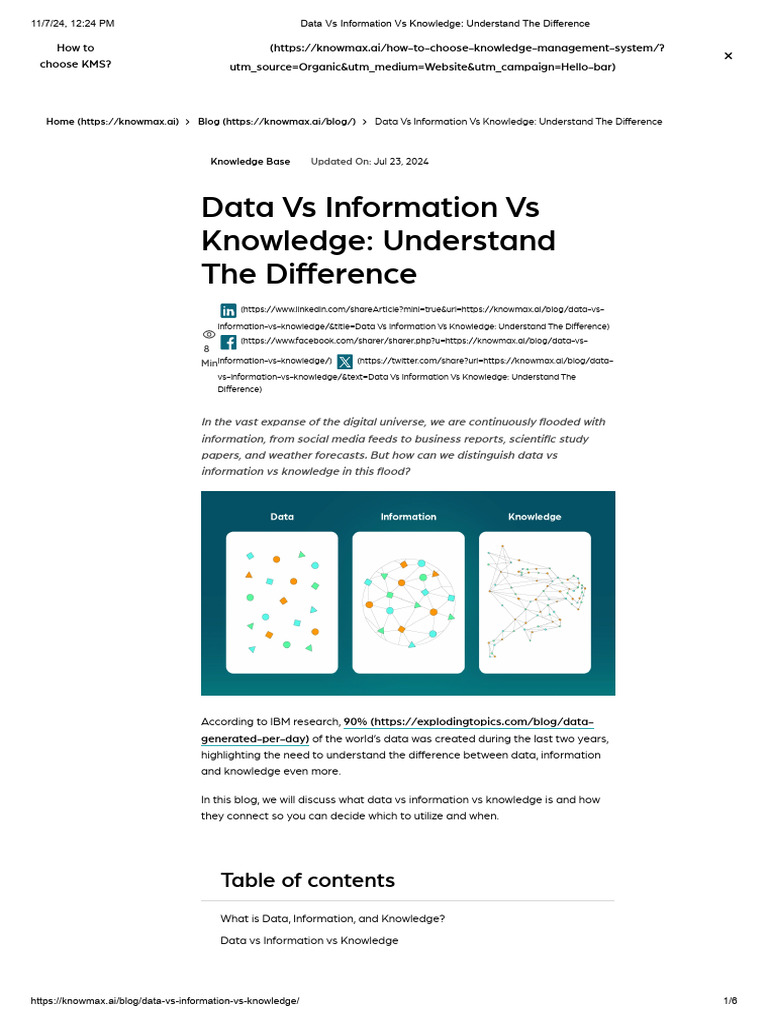 Data Vs Information Vs Knowledge - Understand The Difference | PDF ...